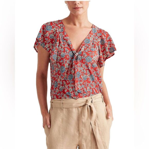 Lauren Ralph Lauren | Tops | Lauren Ralph Lauren Red Floral Patterned ...